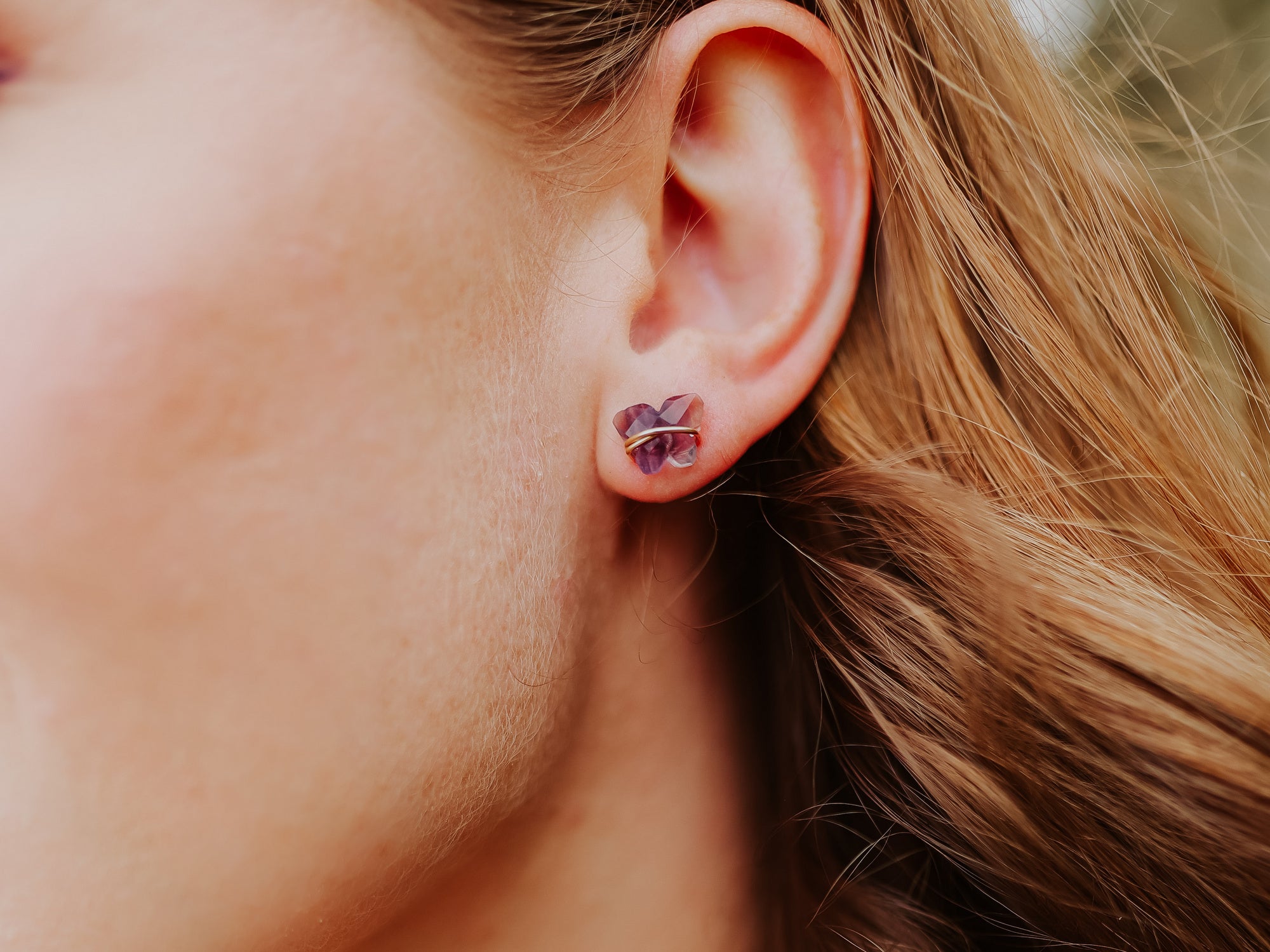 Saressa Designs Papillon Studs Fluorite 14K Gold Filled
