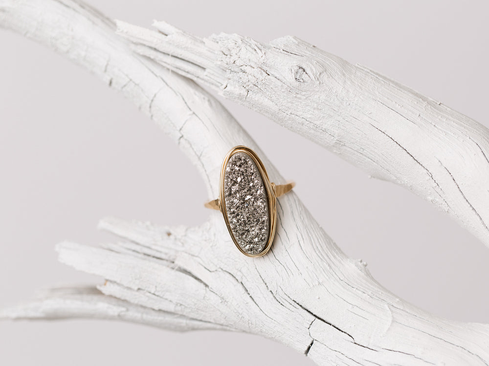 Long Oval Druzy Ring - Platinum - Saressa Designs®