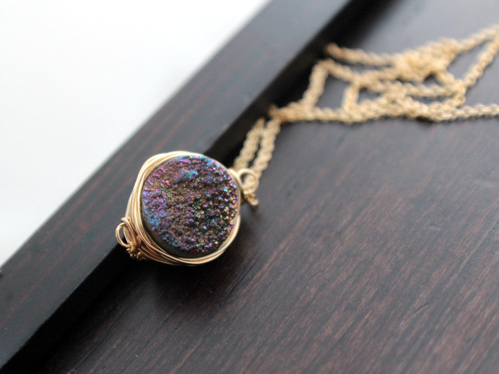 Druzy Necklace, Bezel Wrapped (Multiple Colors) - Saressa Designs®